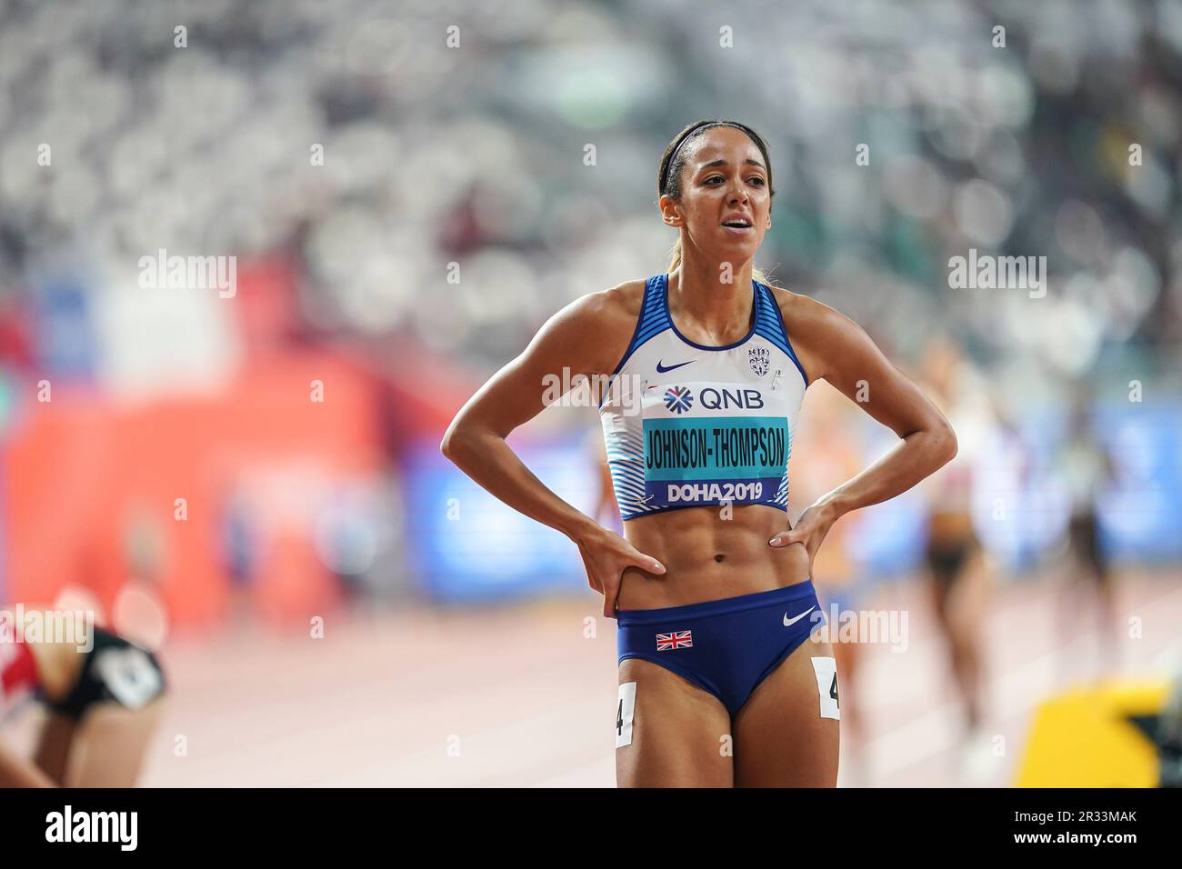 Katarina Johnson-Thompson winning in the heptathlon 800m at the 2019 ...