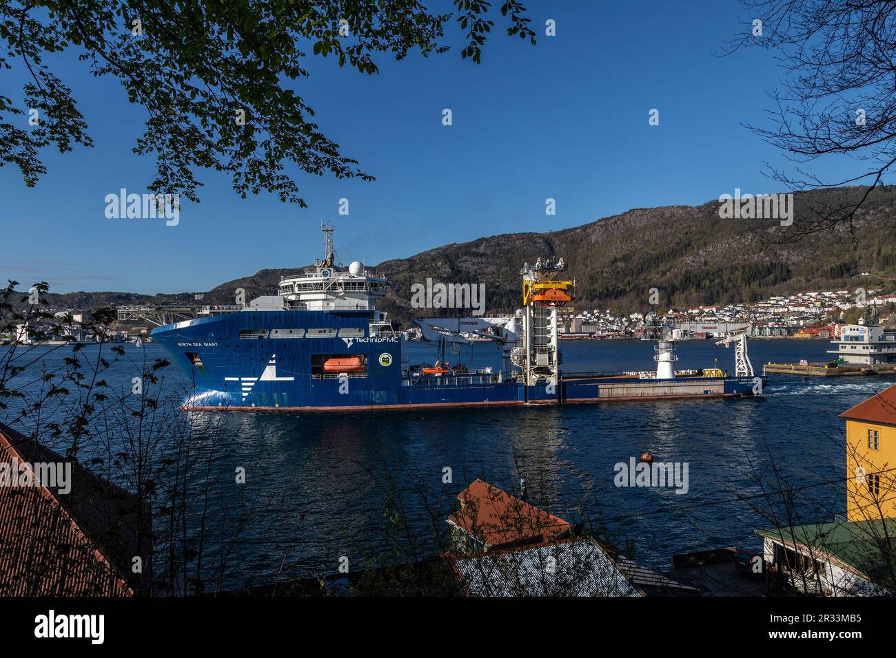 Offshore subsea construction vessel North Sea Giant departing from port ...