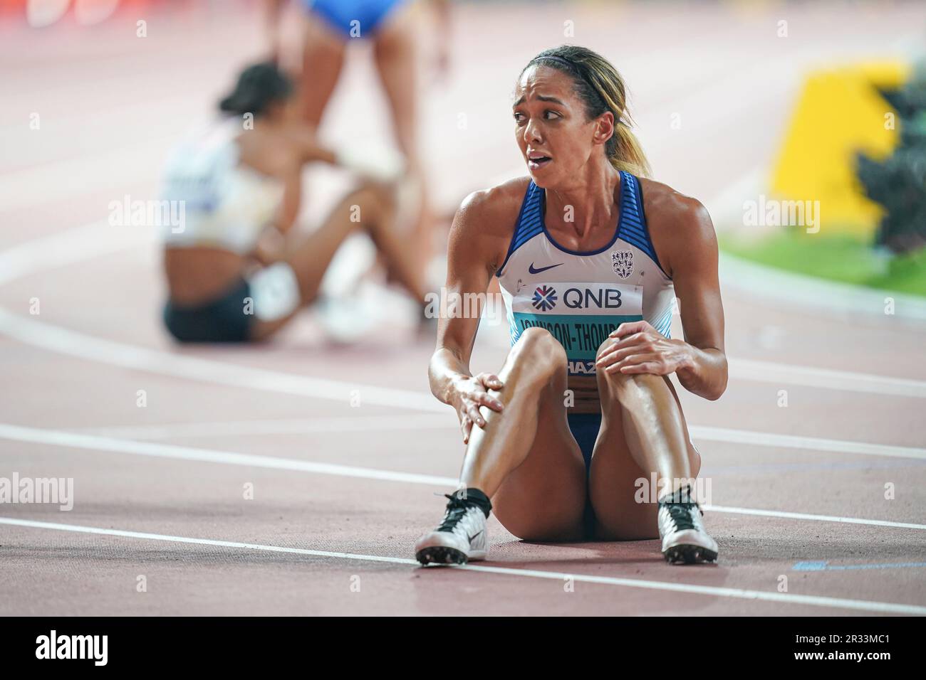 Katarina Johnson-Thompson winning in the heptathlon 800m at the 2019 ...
