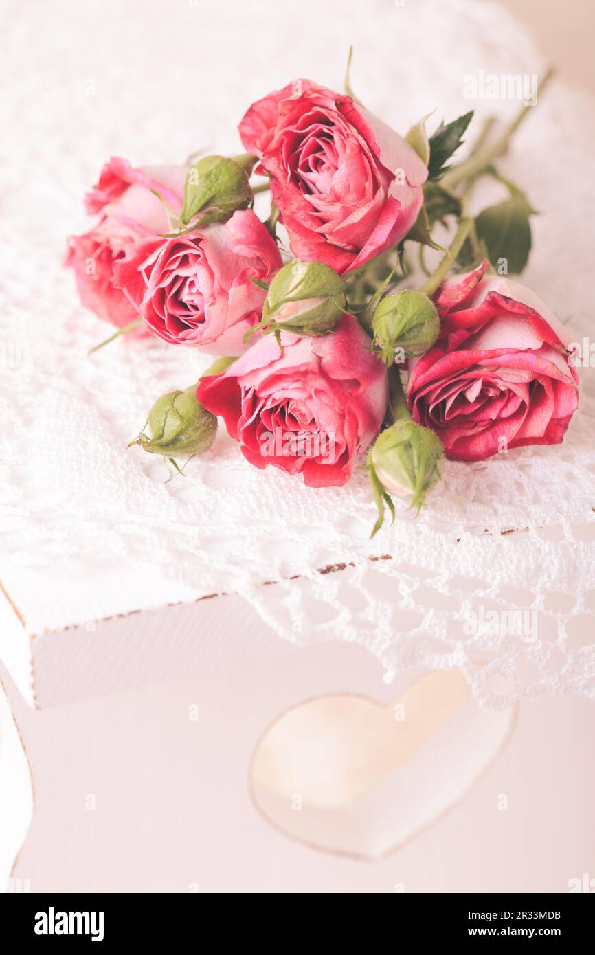 Vintage lace roses bouquet hi-res stock photography and images - Alamy