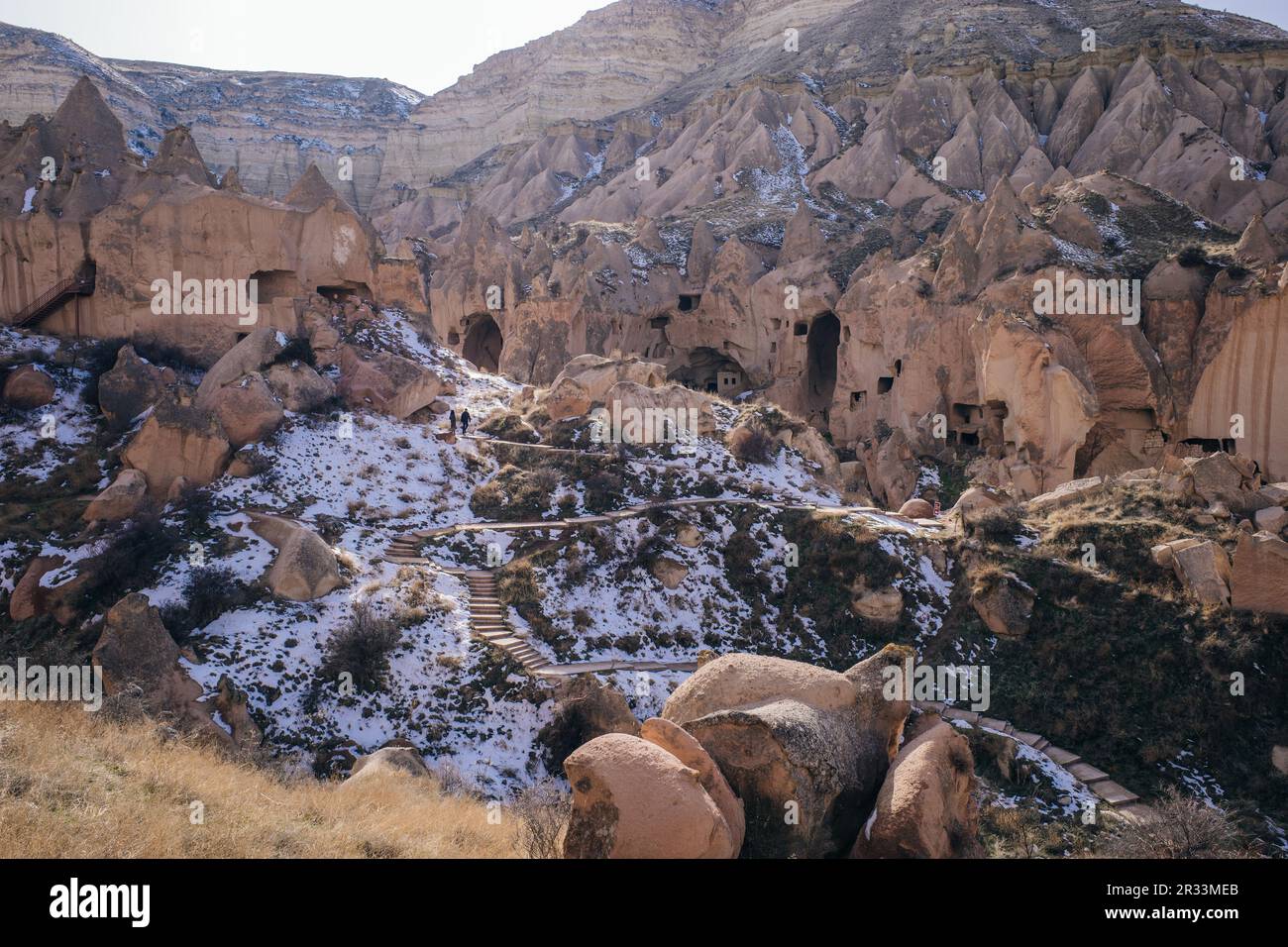 Cave town and rock formations in Zelve Valley, Cappadocia, Turkey - feb ...