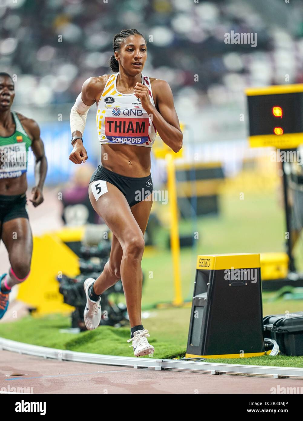 Nafissatou Thiam participating in the heptathlon 800m at the 2019 World ...