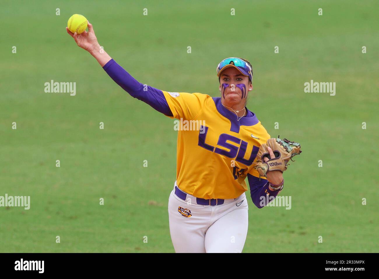 May 21, 2023: LSU shortstop Taylor Pleasants (17) makes a throw to ...