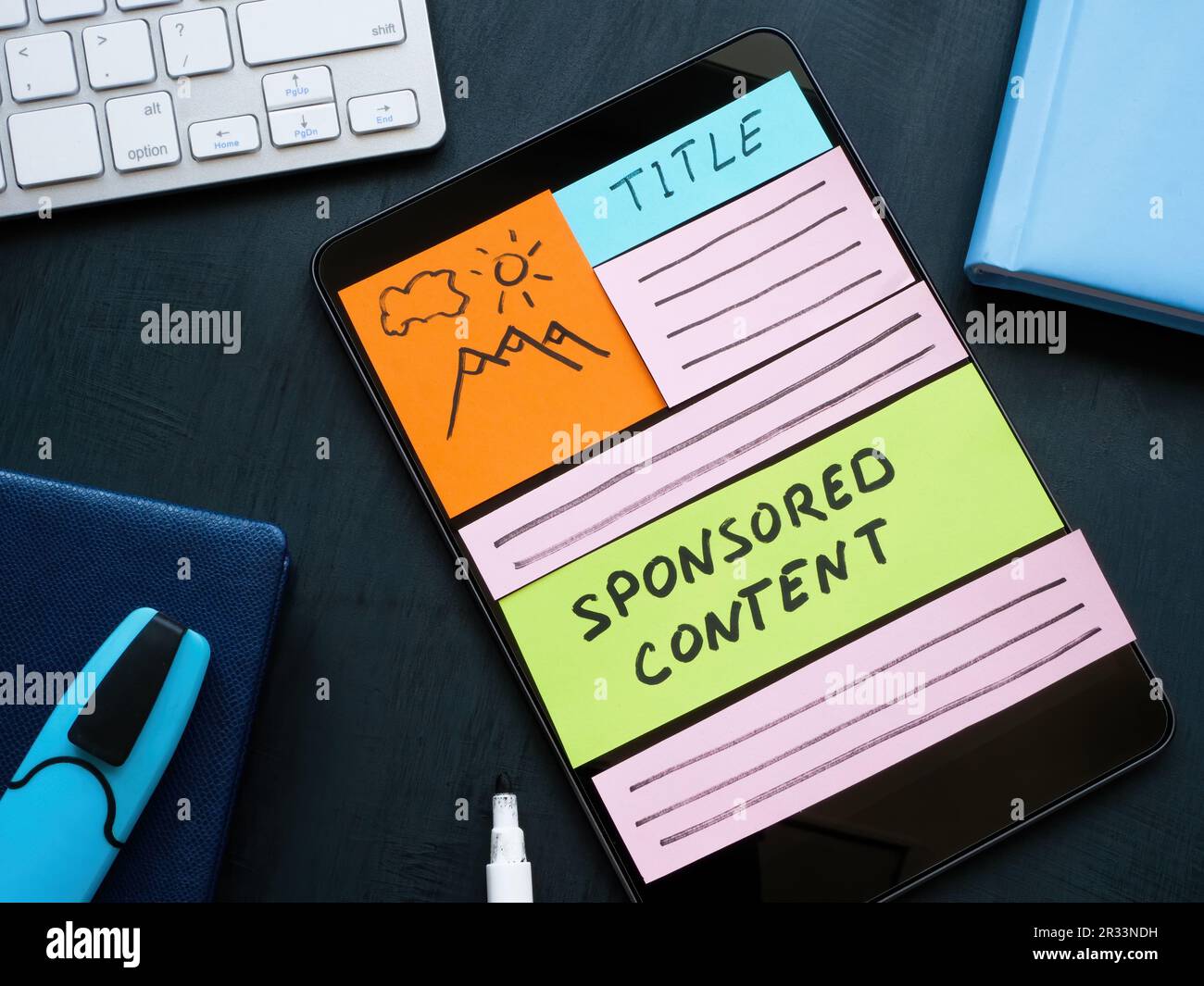 Tablet with sponsored content as part of site. Digital marketing ...