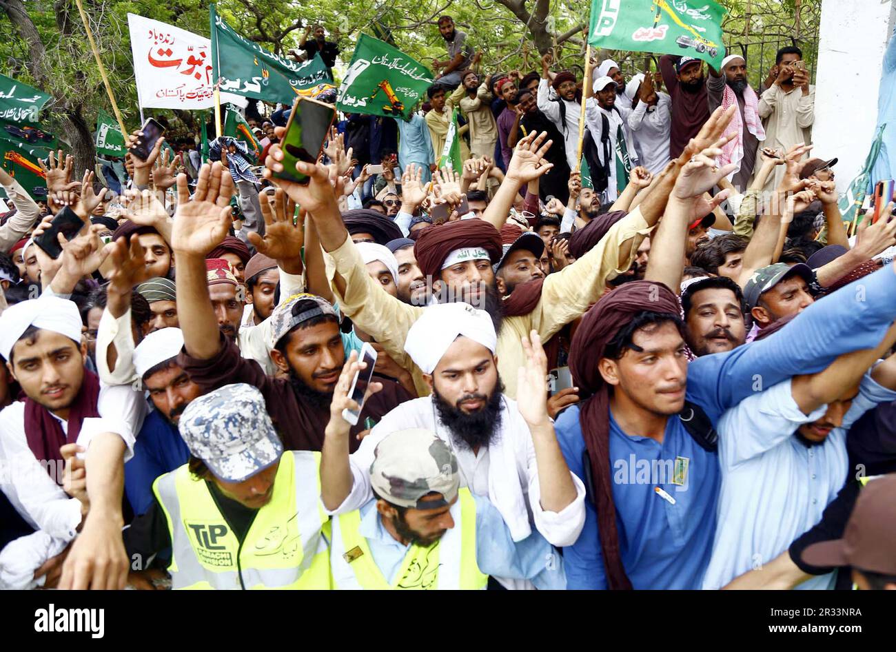 Leaders and supporters of Tehreek-e-Labbaik Pakistan (TLP) are holding ...