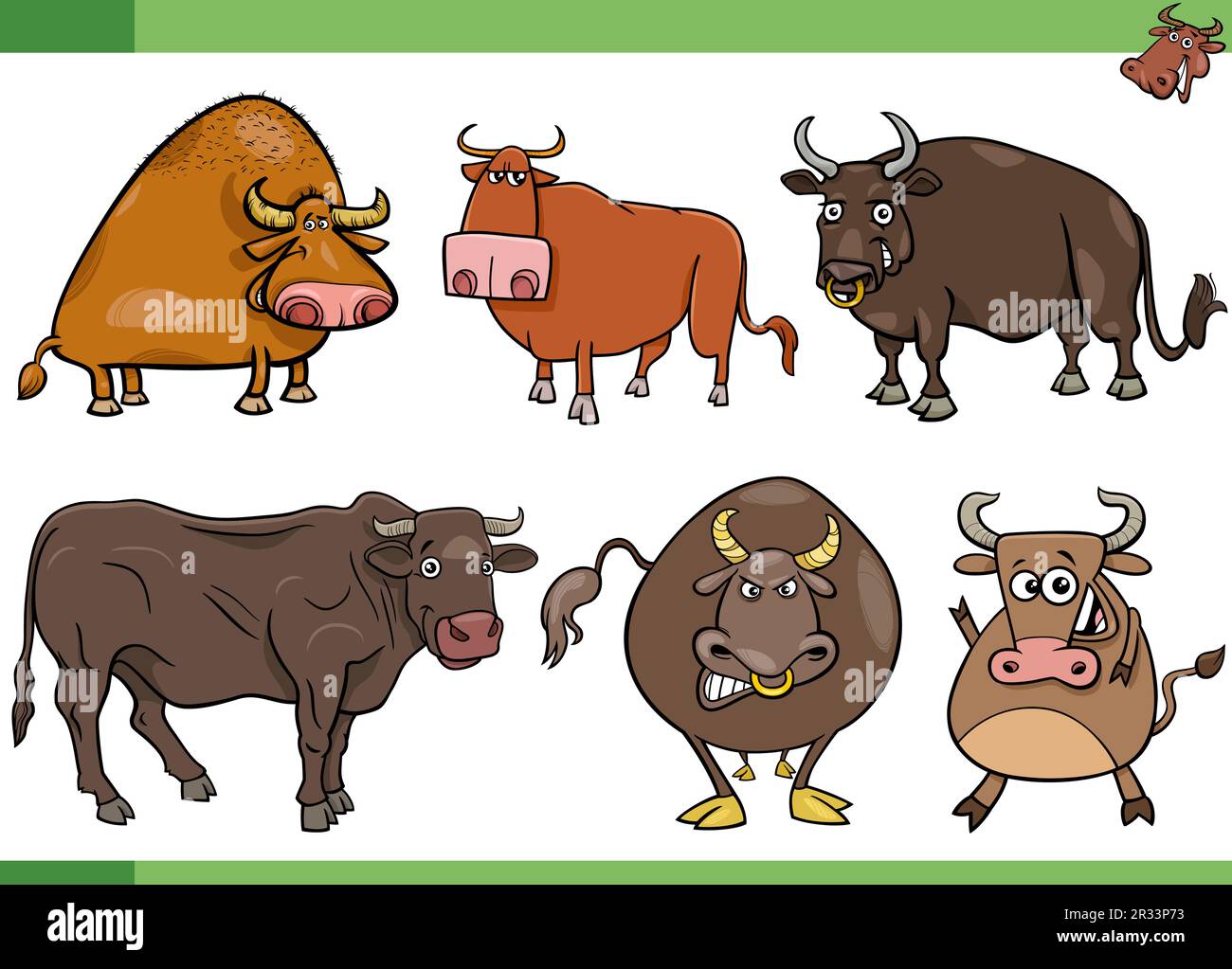 Cartoon illustration of bulls farm animals comic characters set Stock ...