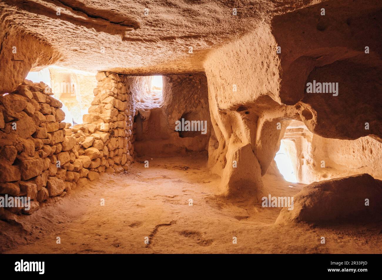 Cave town and rock formations in Zelve Valley, Cappadocia, Turkey - feb ...