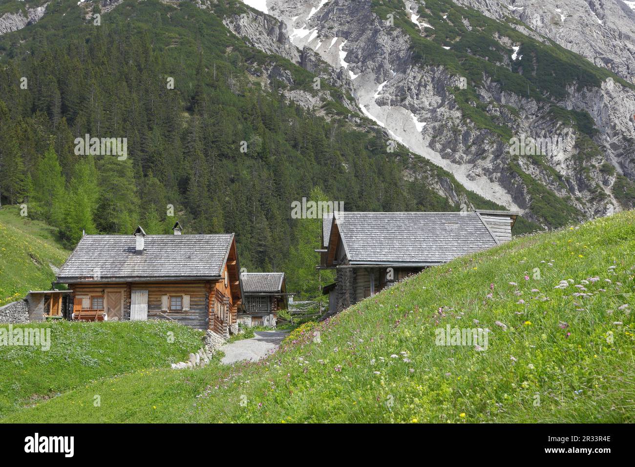 Alpine huts in the mountains, Hahntennjoch,Tirol Stock Photo - Alamy