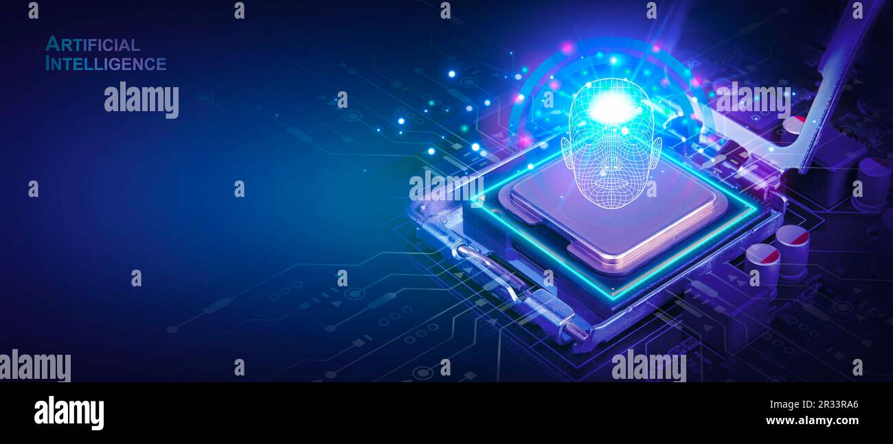 AI artificial intelligence concept, Close up of microprocessor on ...