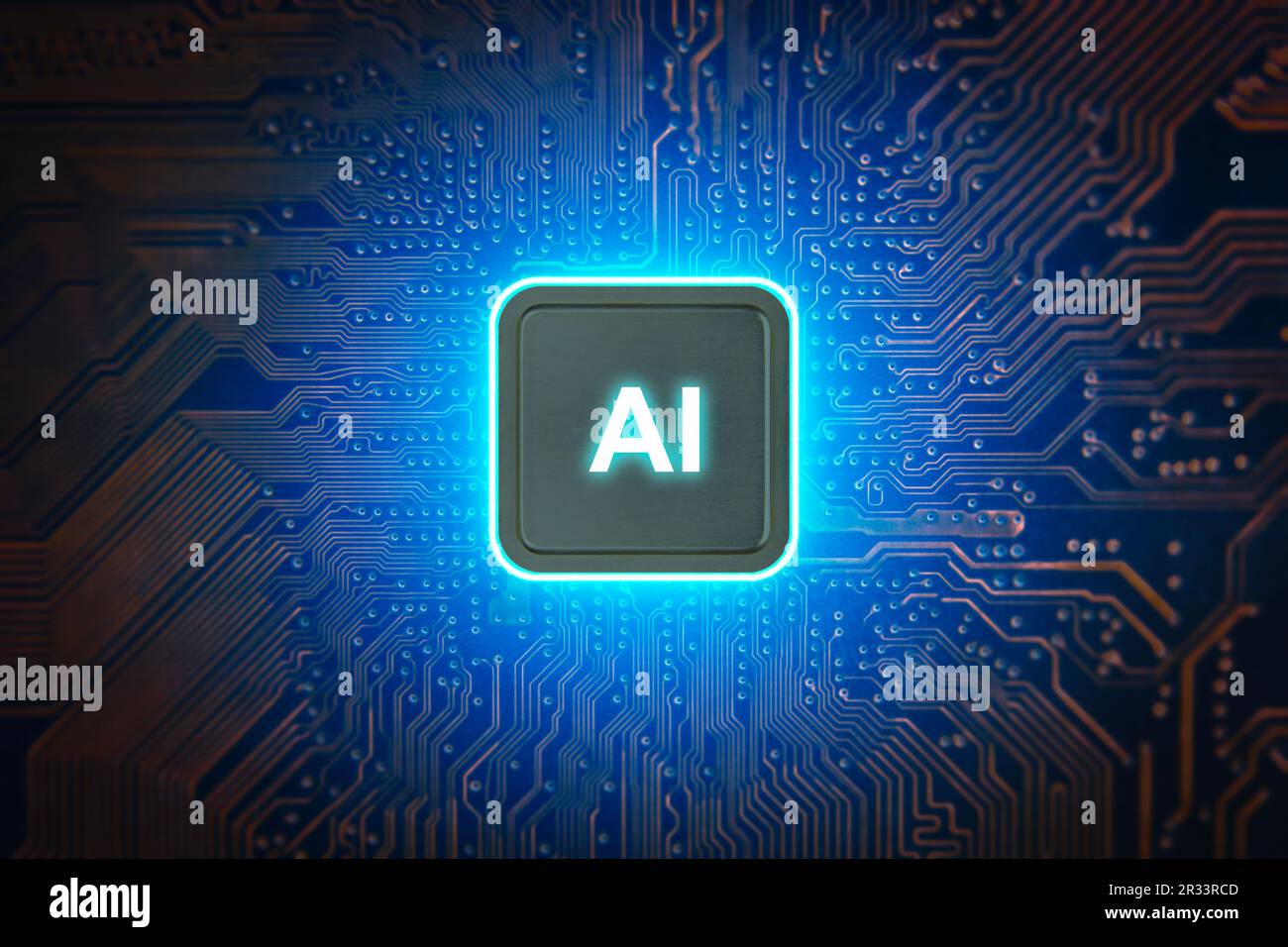 Ai Artificial Intelligence Concept Close Up Of Microprocessor Glowing On Mainboard Electronic