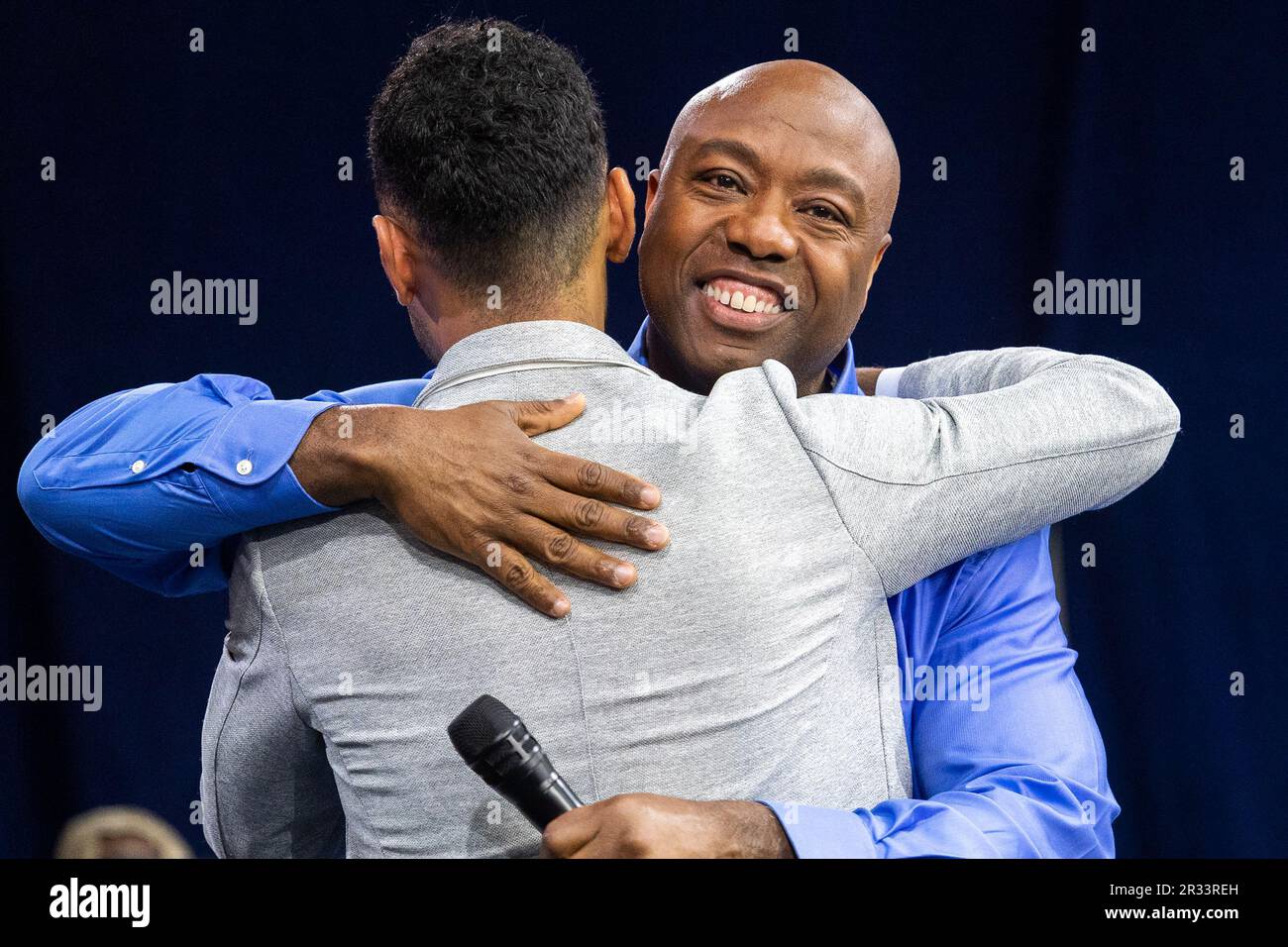 Republican presidential candidate Tim Scott hugs his nephew Ben Scott ...