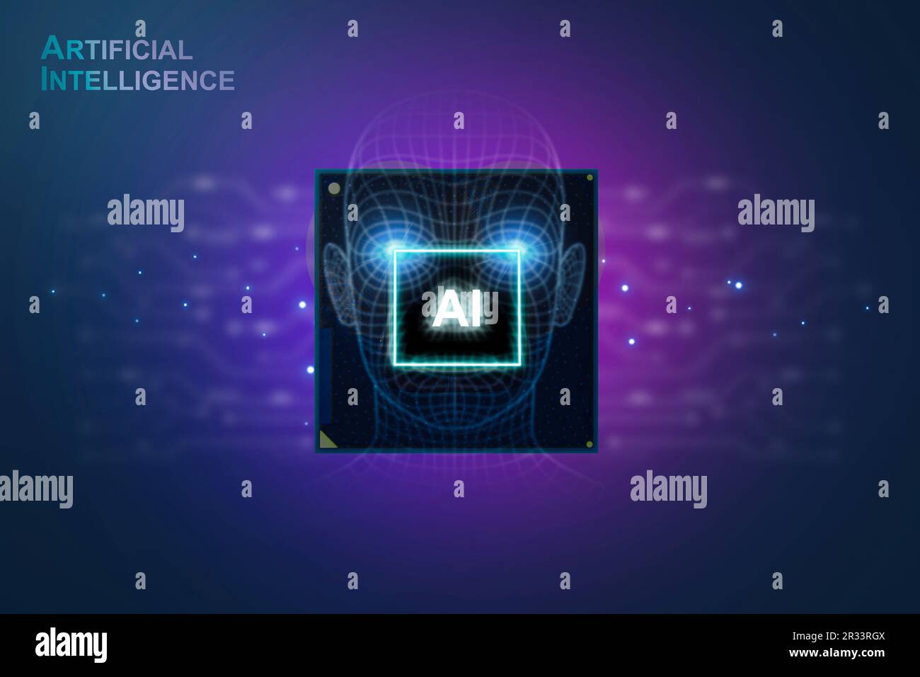 AI artificial intelligence concept, Close up of microprocessor with electronic circuit and ...