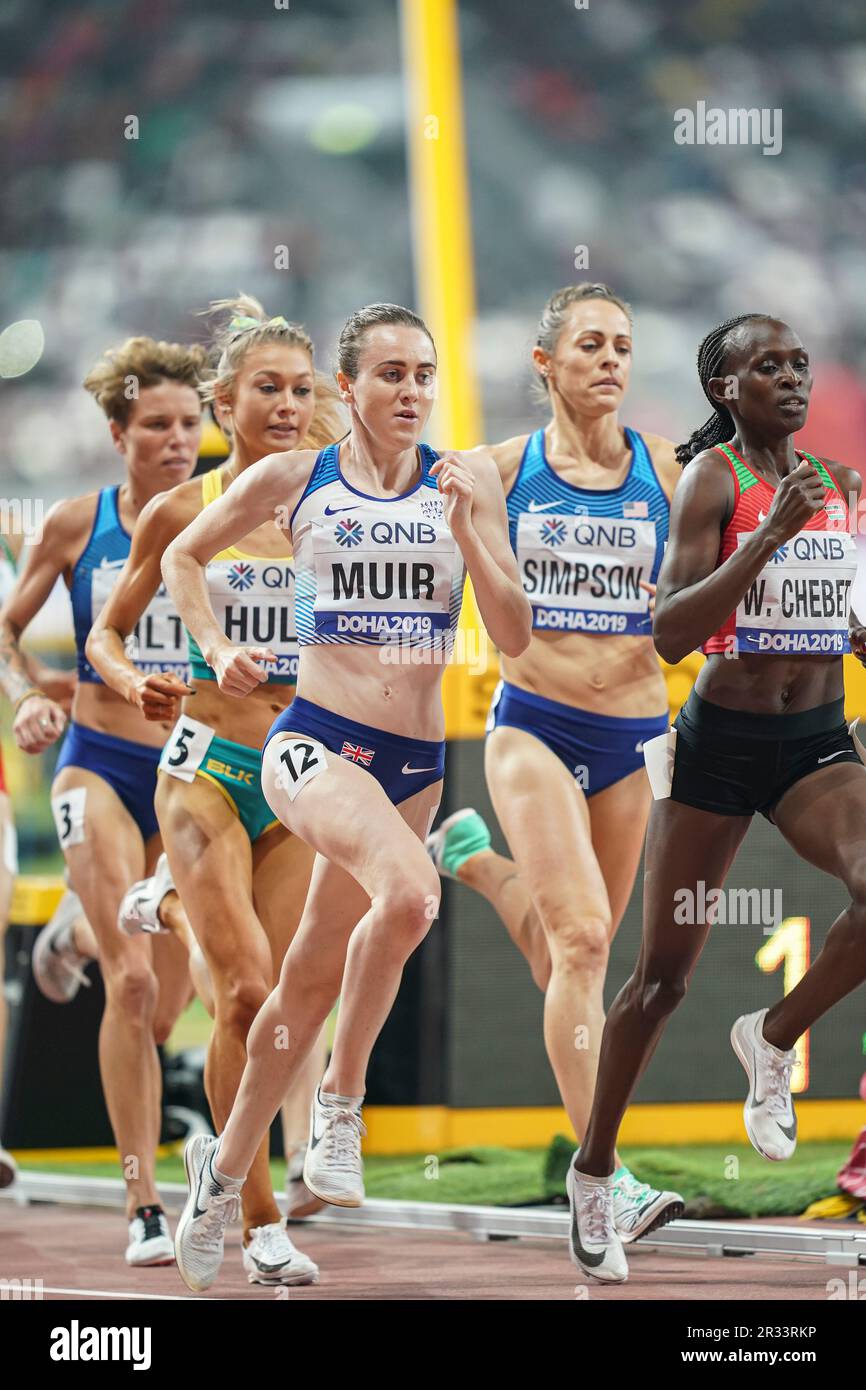 Laura Muir participating in the 1500 meter at the Doha 2019 World ...