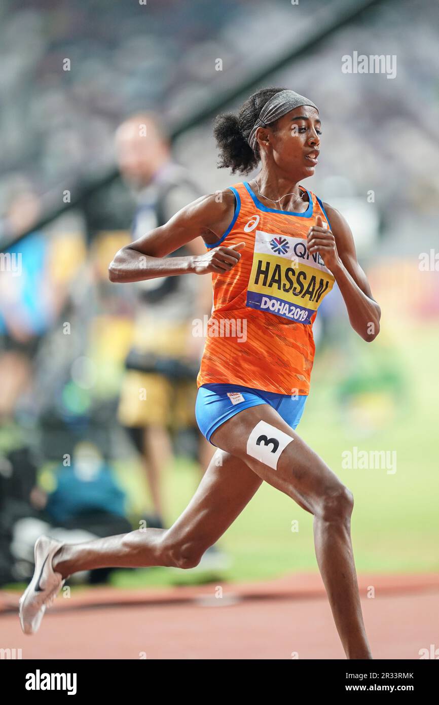 Sifan Hassan participating in the 1500 meter at the Doha 2019 World Championships in Athletics ...