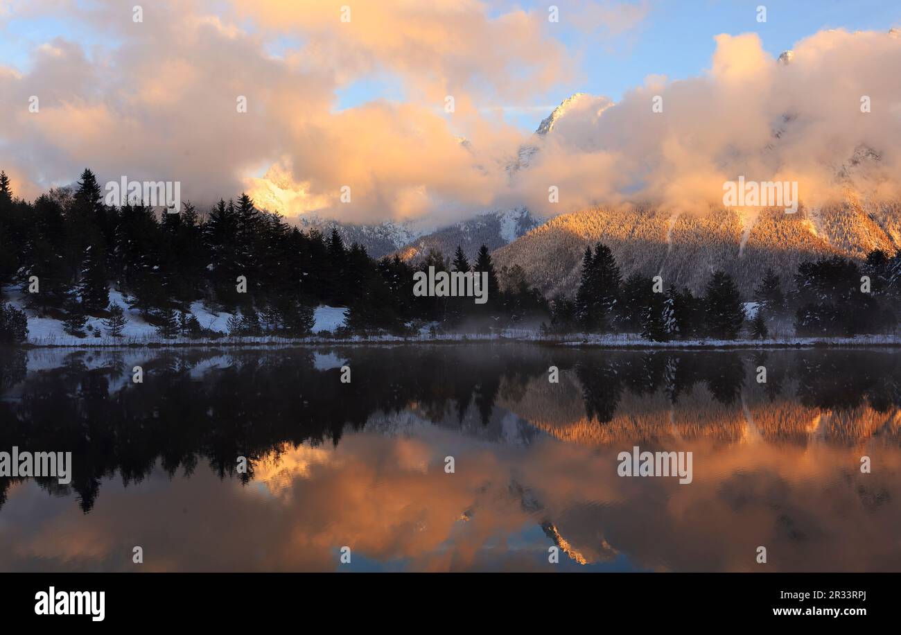Winter onset in October at lake, Bavaria Stock Photo - Alamy