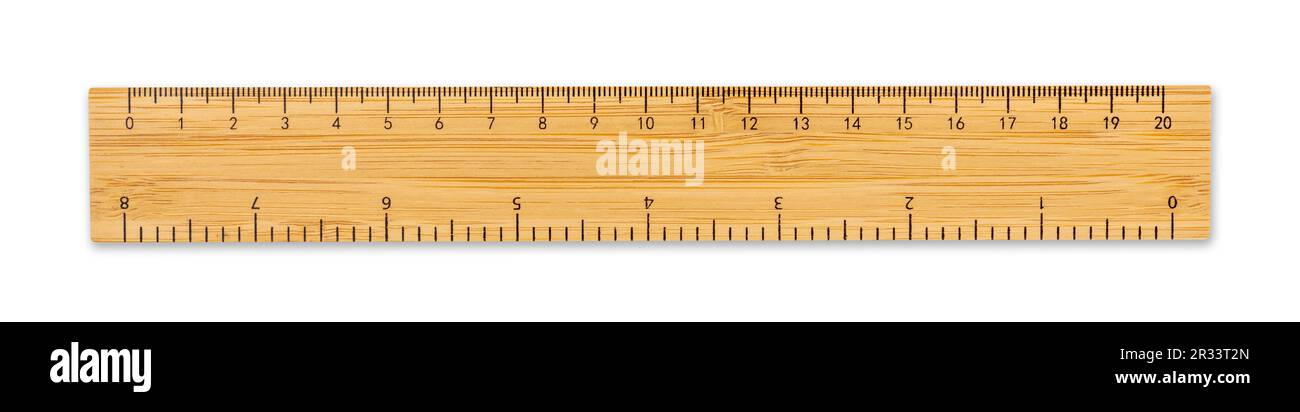 bamboo ruler with measures in centimeters and inches isolated on white ...
