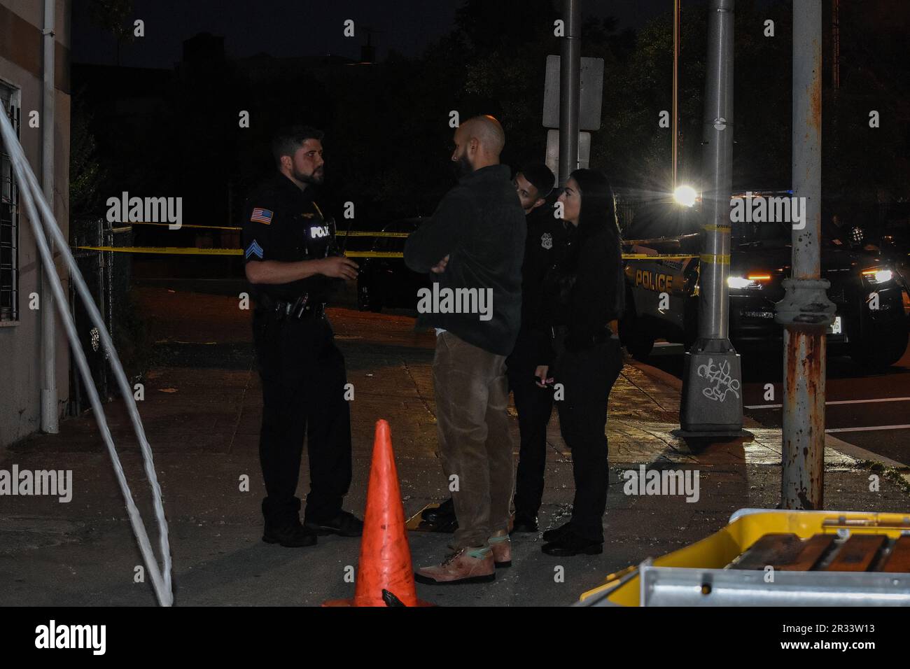 Paterson, United States. 22nd May, 2023. Police officers converse at ...