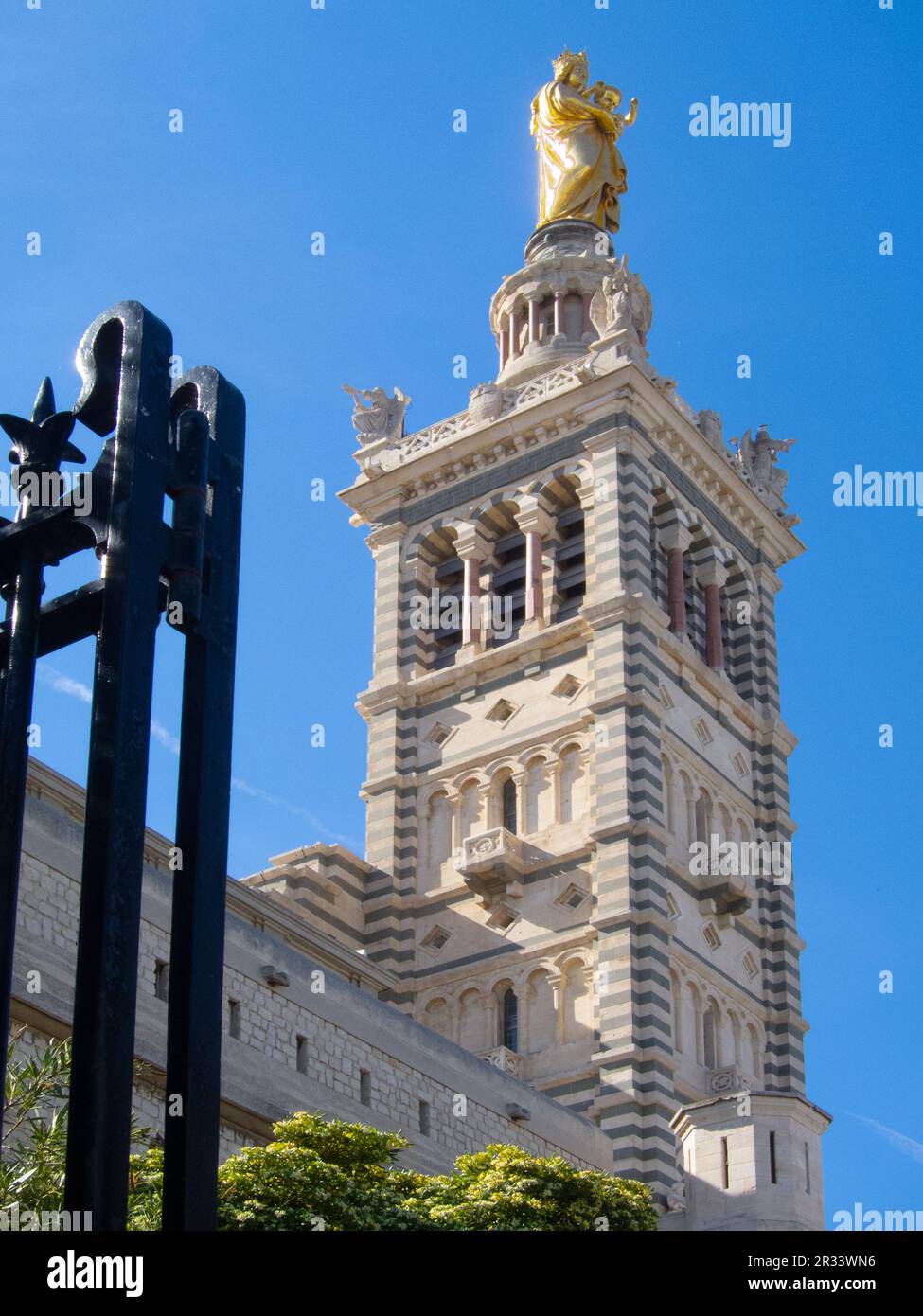 Basilica tower with gold statue of Virgin & child: Notre-Dame de la ...