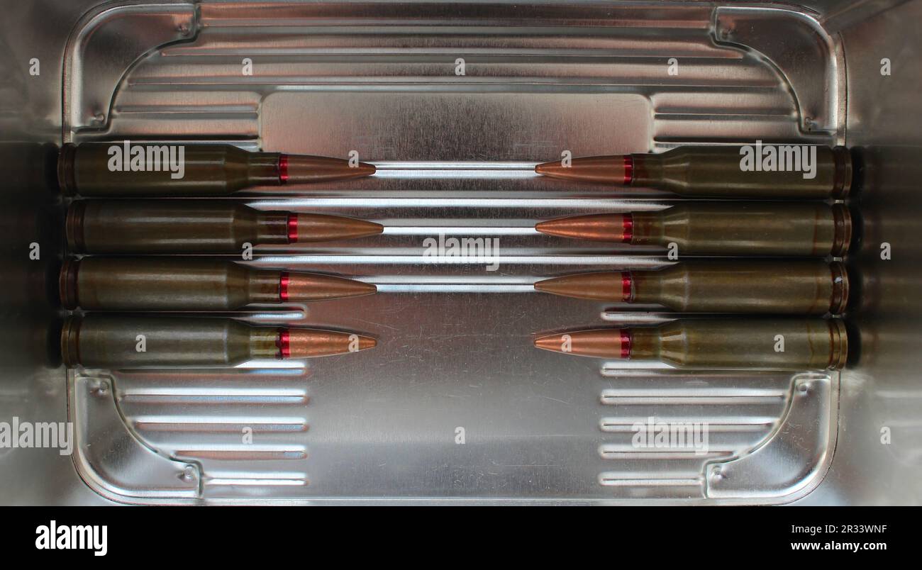 Bullets In A Two Rows On Corrugated Metal Surface Texture Background ...