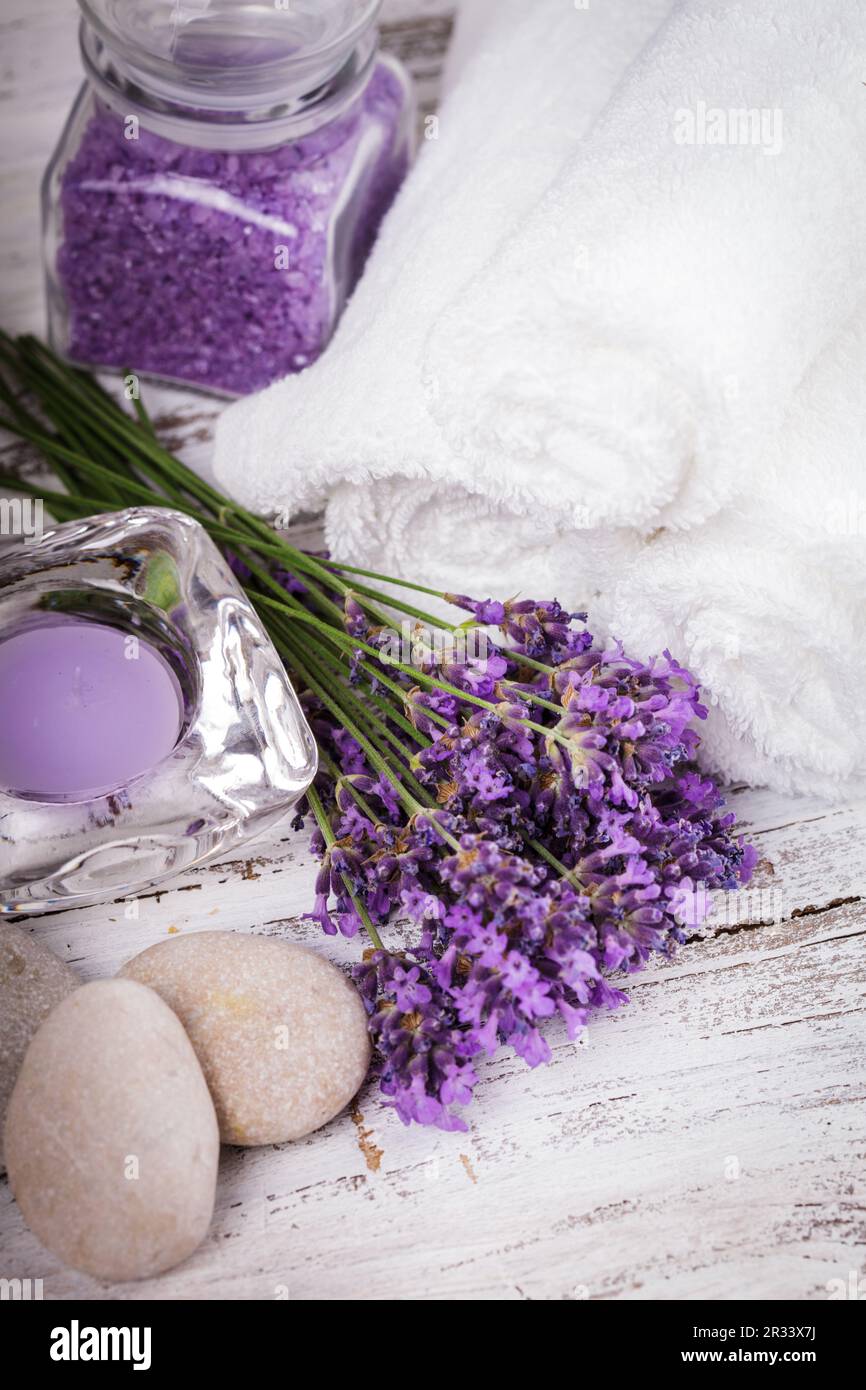Spa with lavender Stock Photo - Alamy
