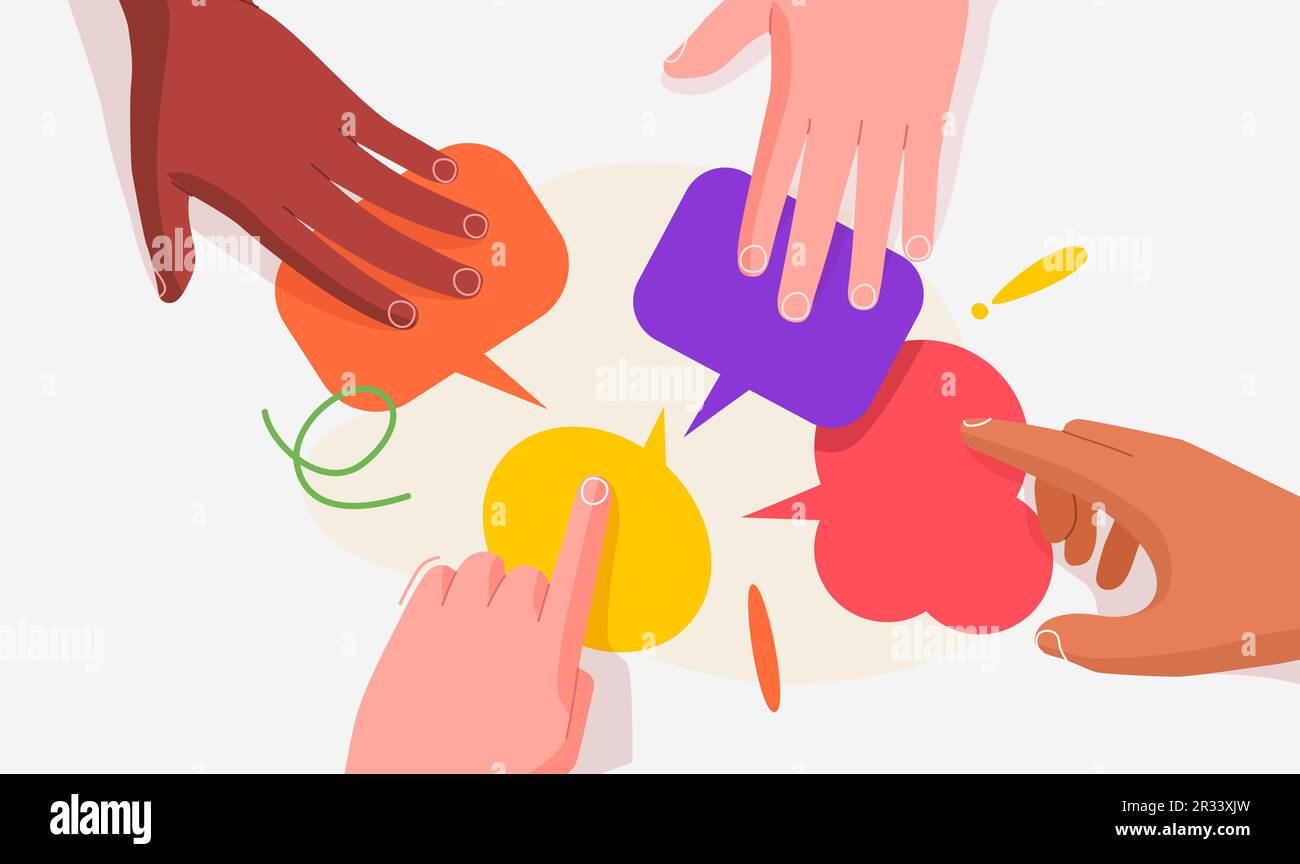 Multiethnic business team working together putting a chat bubbles ...