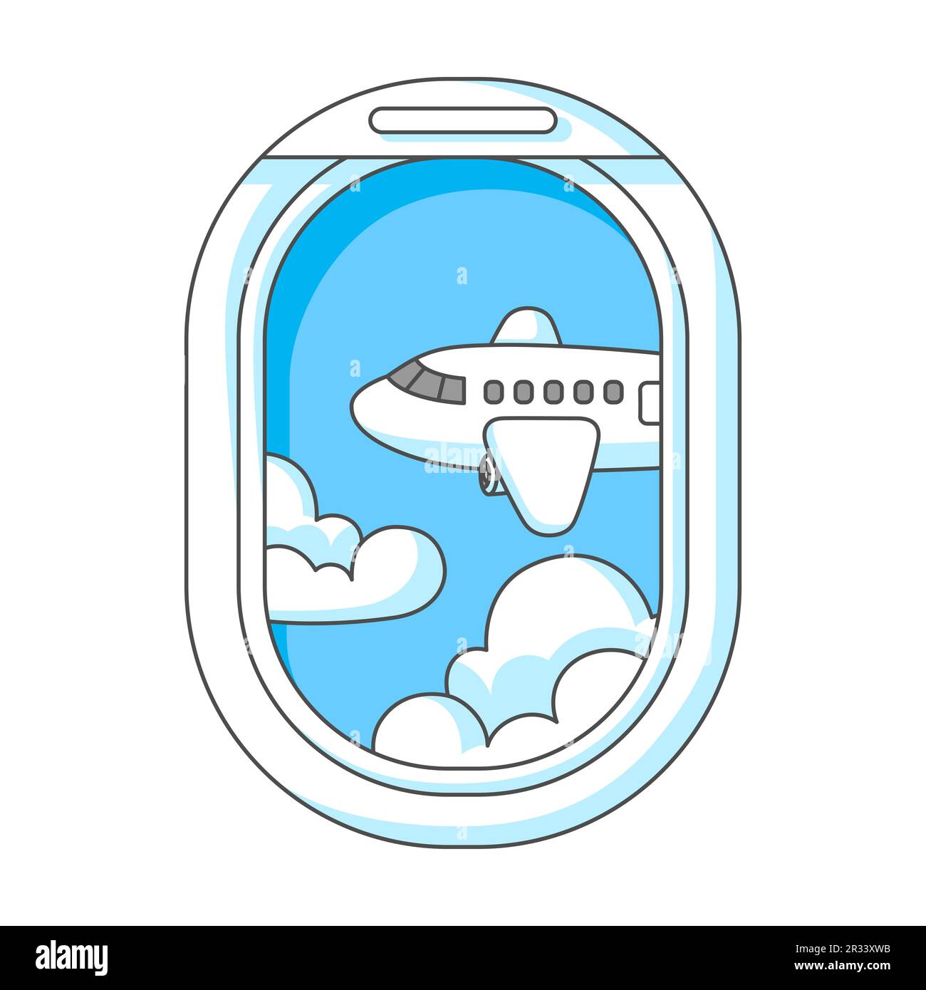 Airplane window with clouds. Travel illustration and tourism item Stock ...