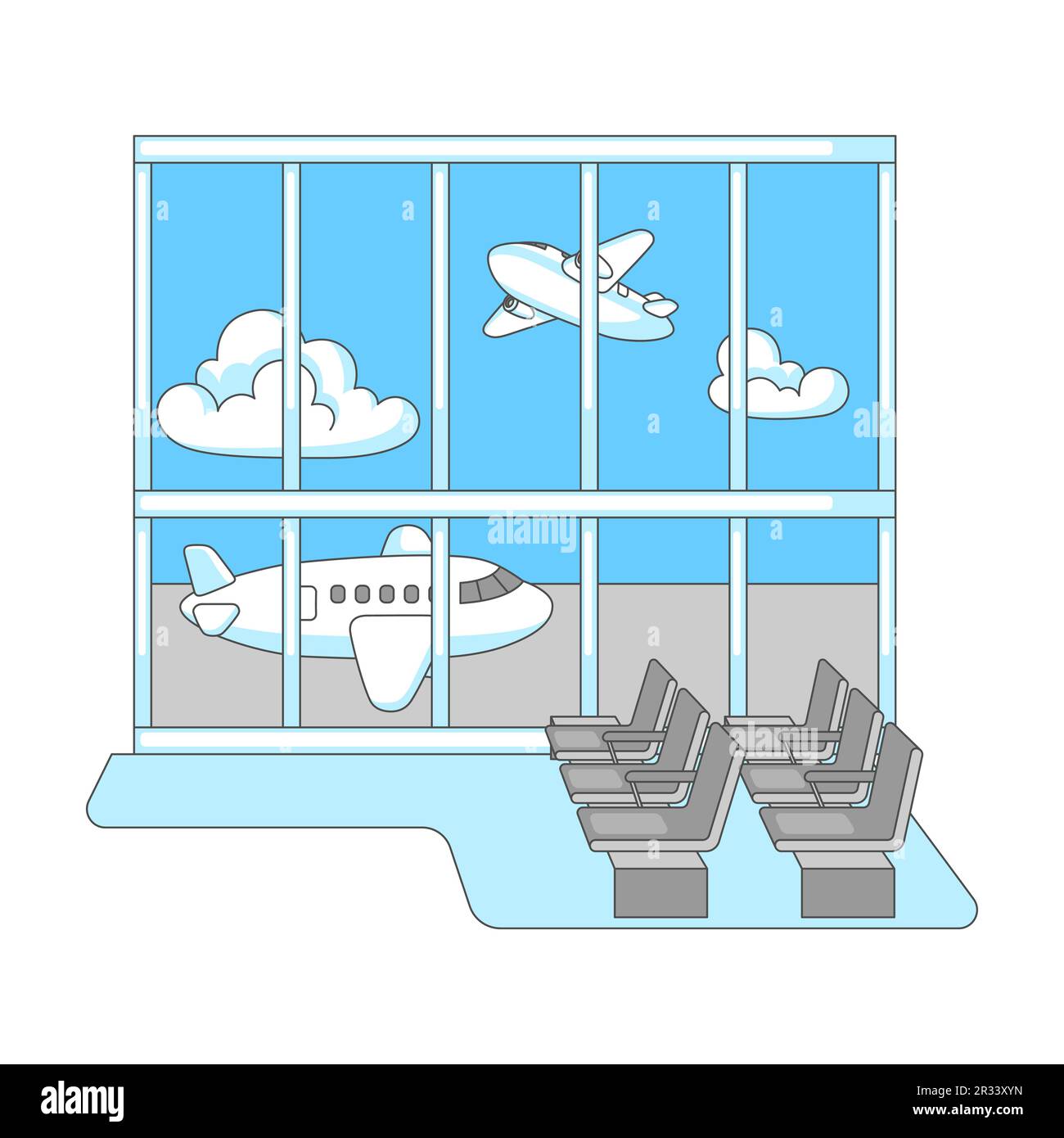 Airport window with airplanes. Travel illustration and tourism ...