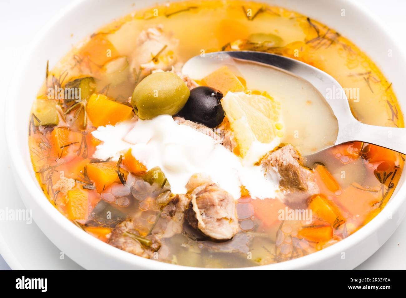 Russian meat soup Stock Photo - Alamy