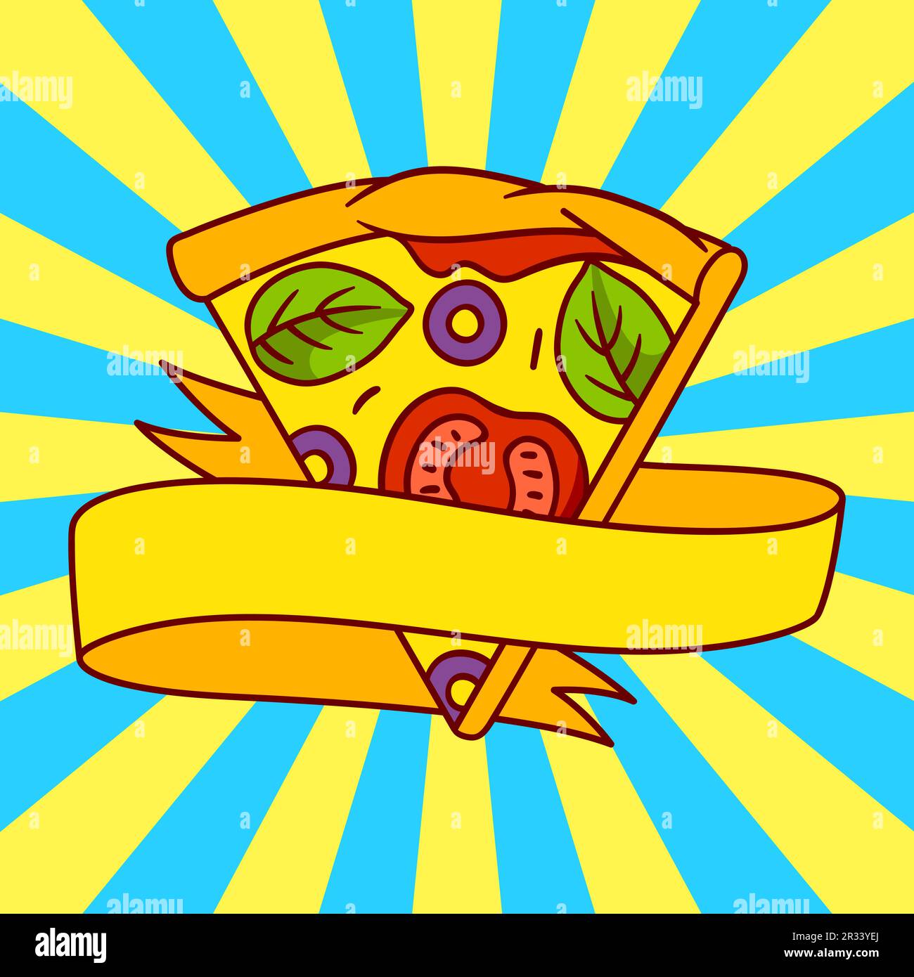 Tasty Italian pizza slice emblem. Delicious fast food meal ...