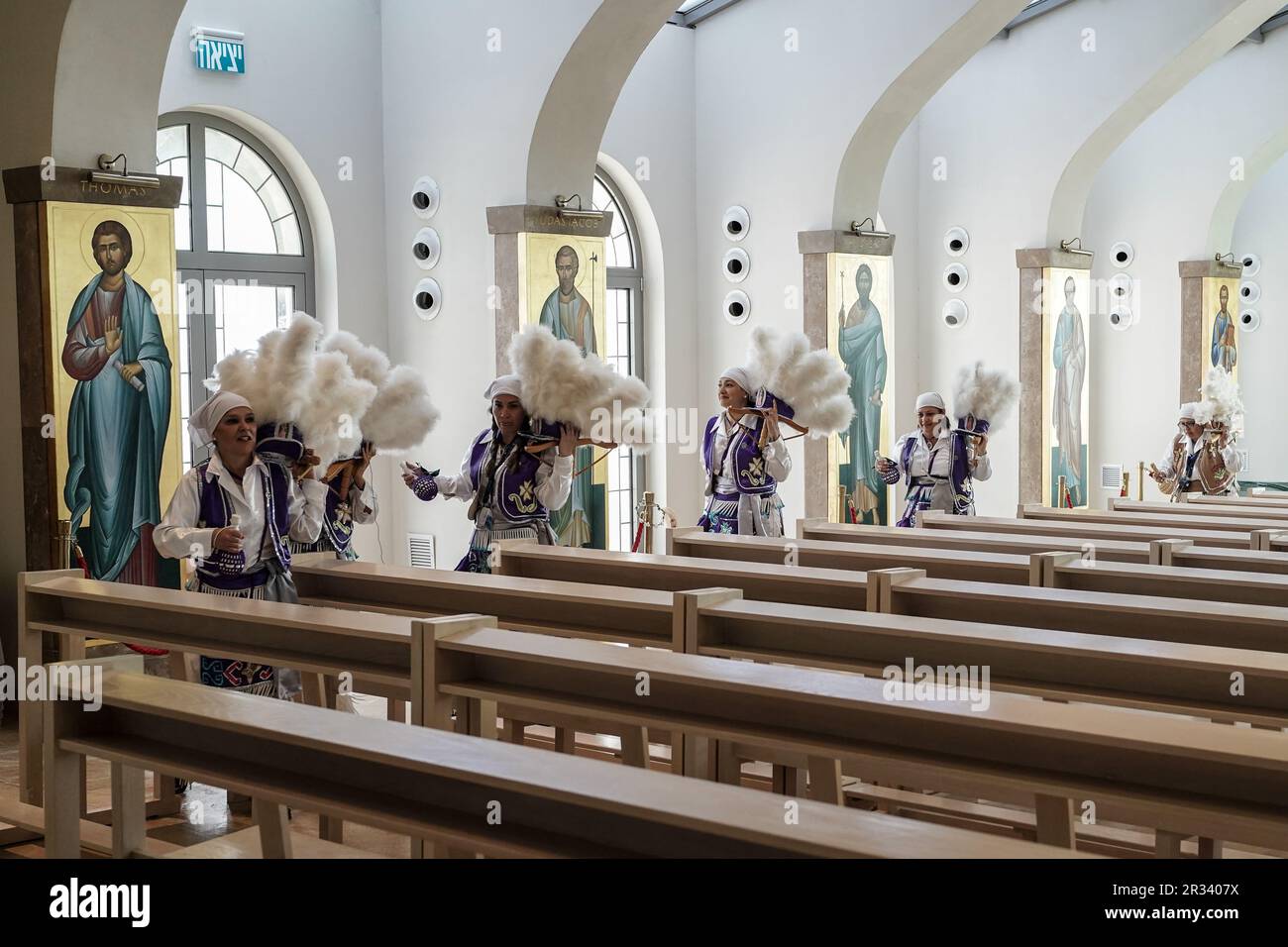 Christian pilgrims from Mexico visit Magdala and conduct a ceremony in ...