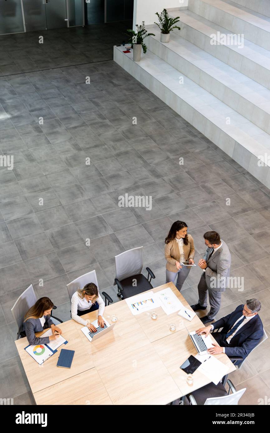 Aerial view at young startup team working in the modern office Stock ...