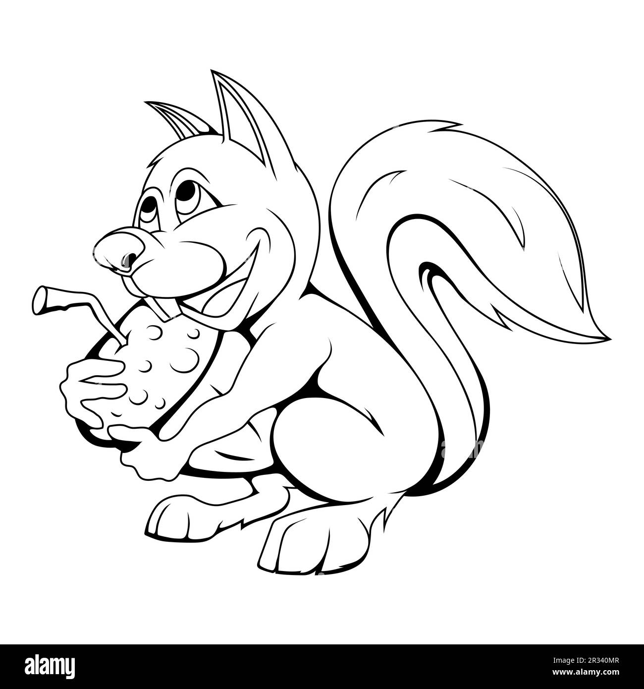 Squirrel. Vector illustration of a sketch fluffy squirrel holding an ...