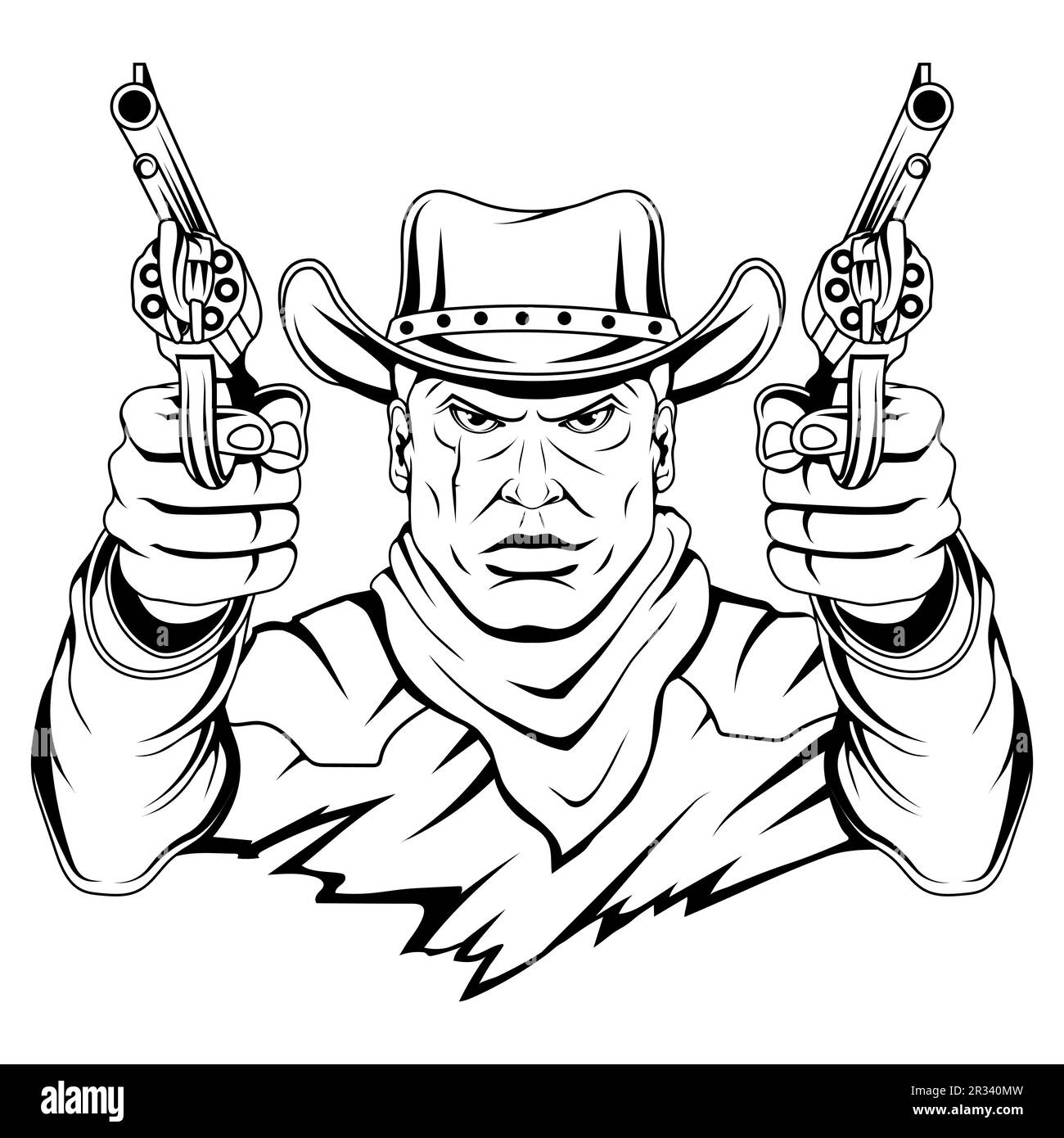 Cowboy with revolvers. Vector illustration of a sketch wild west bandit ...