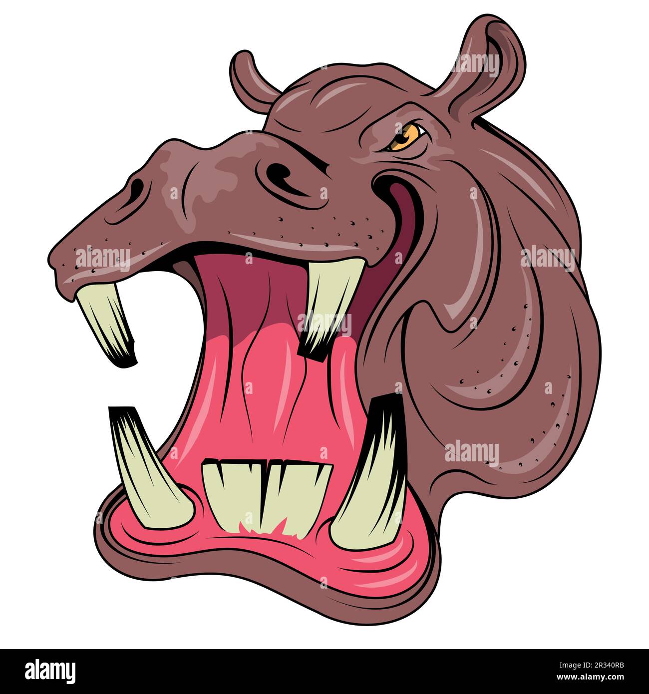 Hippo. Vector illustration of a face muzzle of aggressive hippopotamus ...