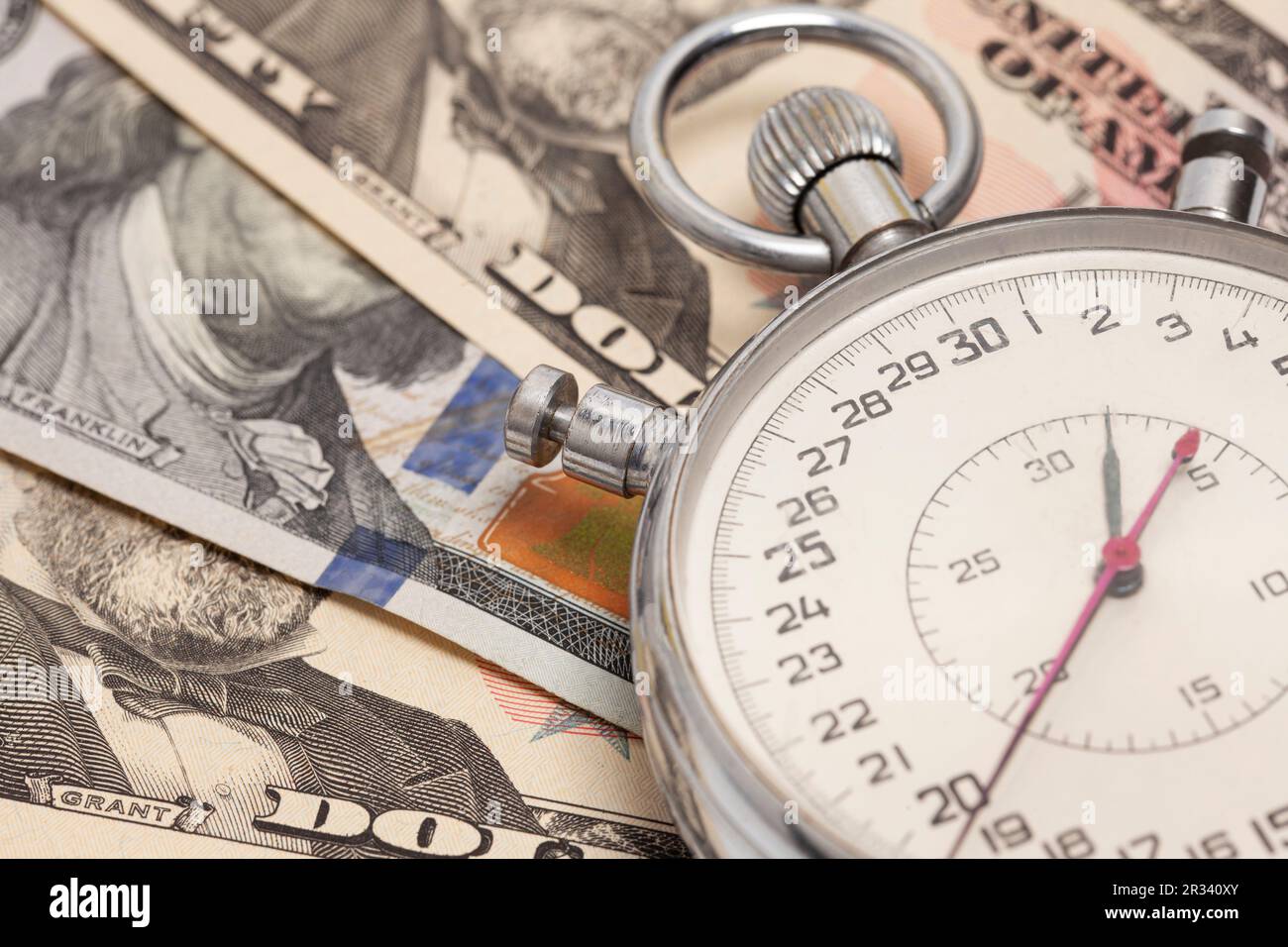 Stopwatch with dollar banknotes. Time is money concept Stock Photo - Alamy
