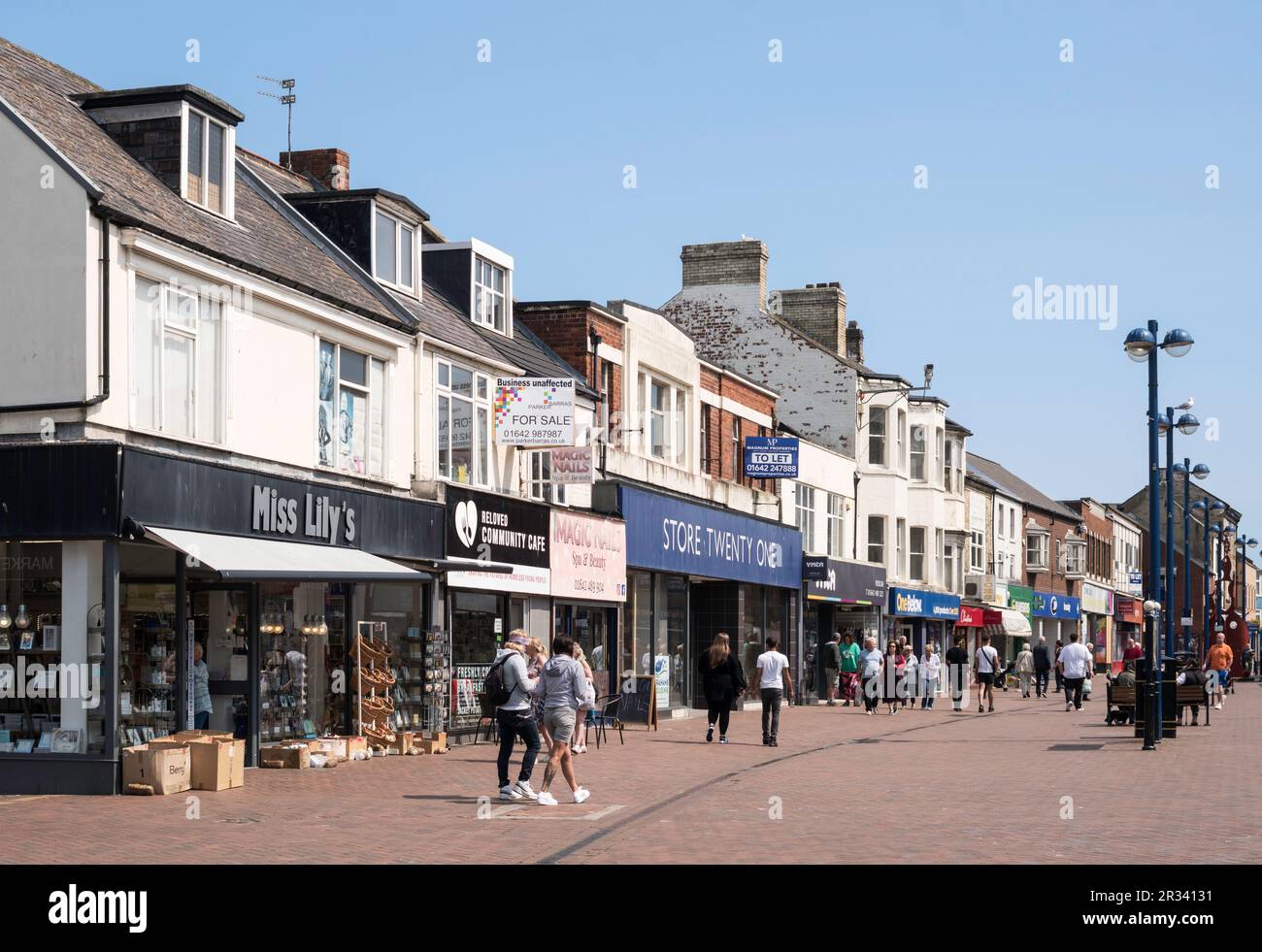 People walking along Redcar High Street, North Yorkshire, England, UK ...