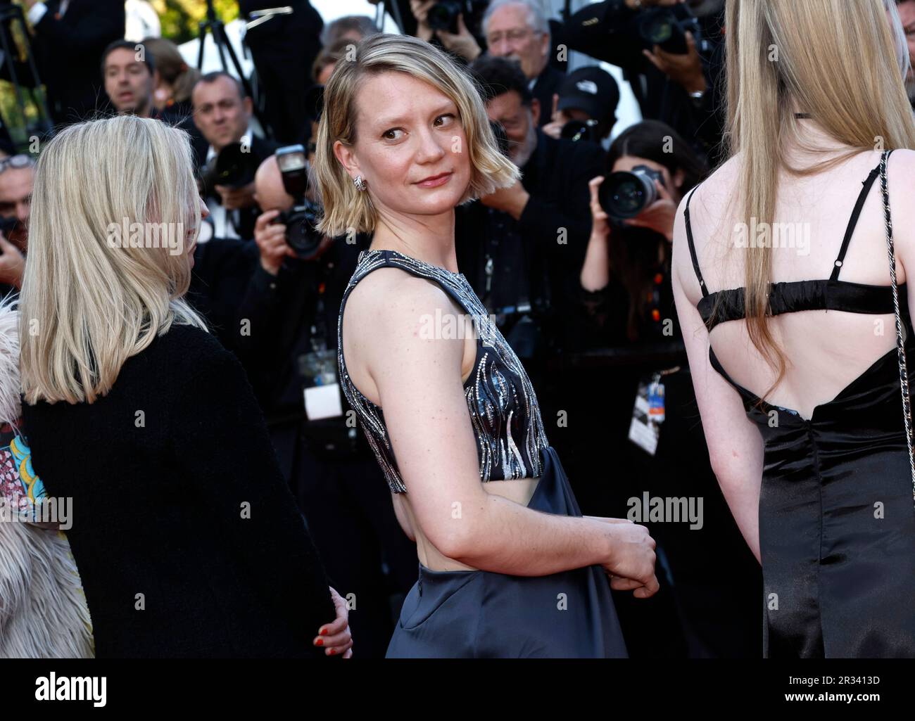 Mia Wasikowska poses for photographers upon arrival at the premiere of the film 'Club Zero' at ...