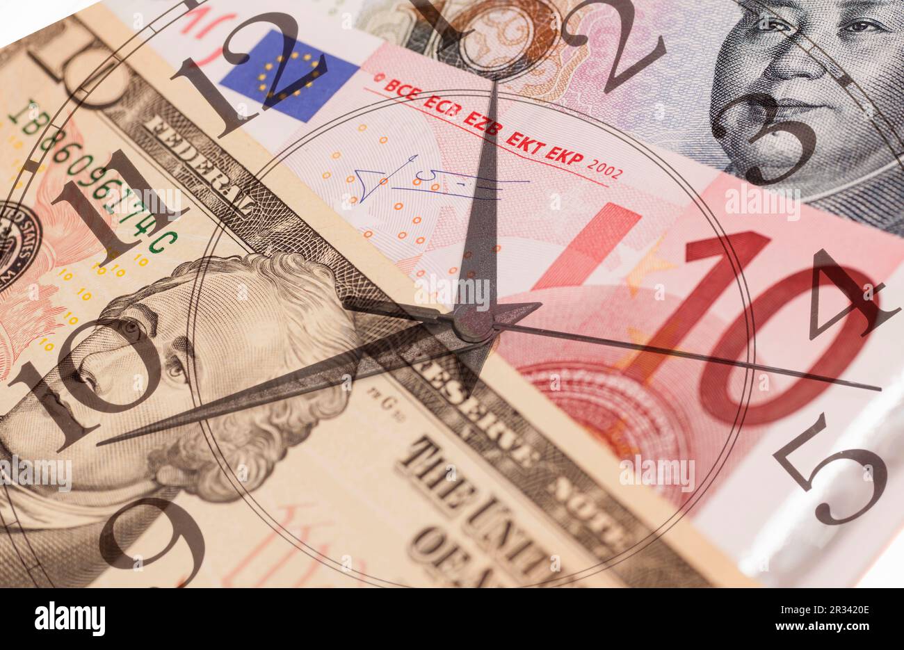 Clock face with International currencies. Time is money concept Stock ...
