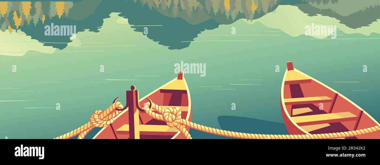 Empty wooden raw boats resting on calm lake vector Stock Vector Image ...