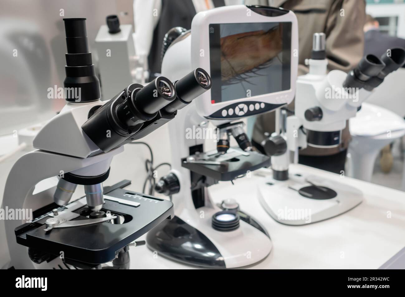 Professional medical microscope in science lab, exhibition Stock Photo ...