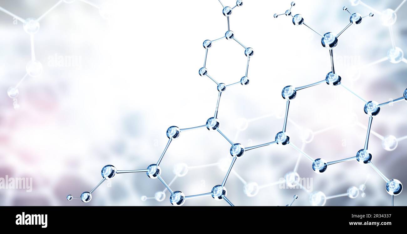 Horizontal banner with model of abstract molecular structure ...