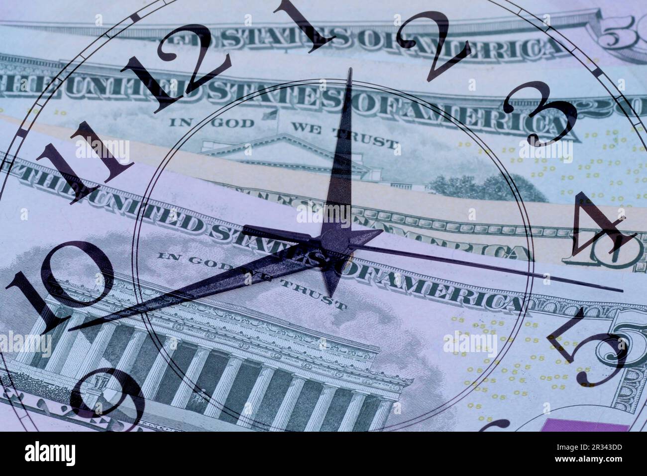 Clock face with dollar banknotes. Time is money concept Stock Photo - Alamy