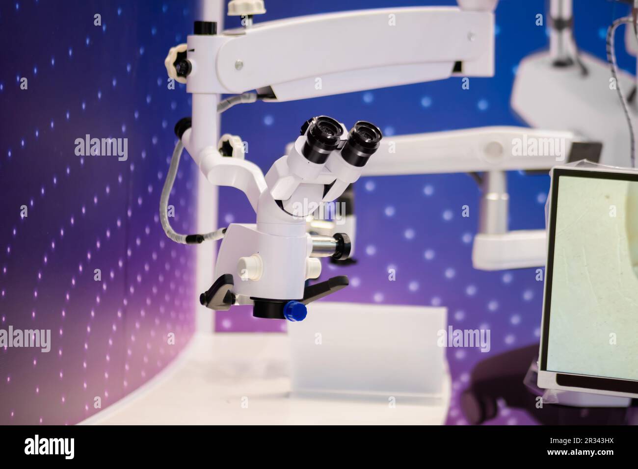 Professional microscope at technology exhibition, trade show Stock ...