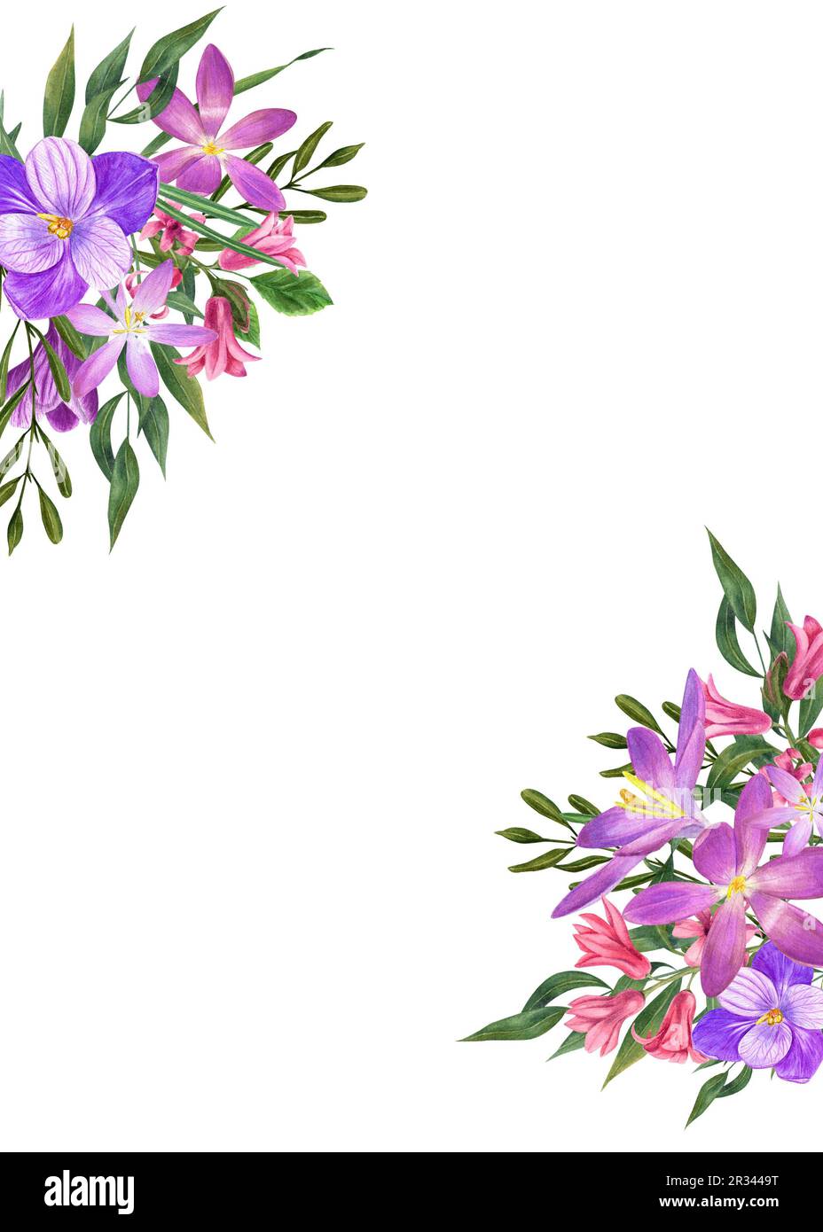 Watercolor celebration rectangle frame with crocus, hyacinth, leaves ...