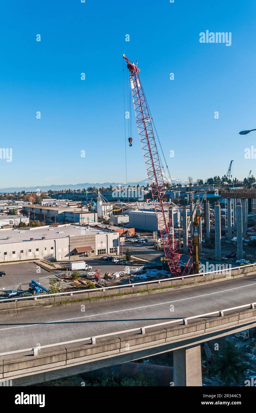 Construction site for highway ramp as seen from a man lift Stock Photo ...