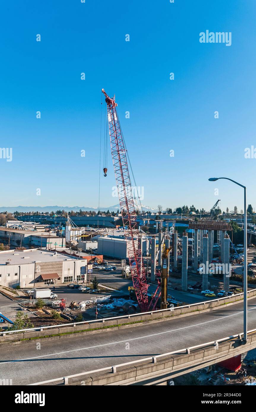 Construction site for highway ramp as seen from a man lift Stock Photo ...
