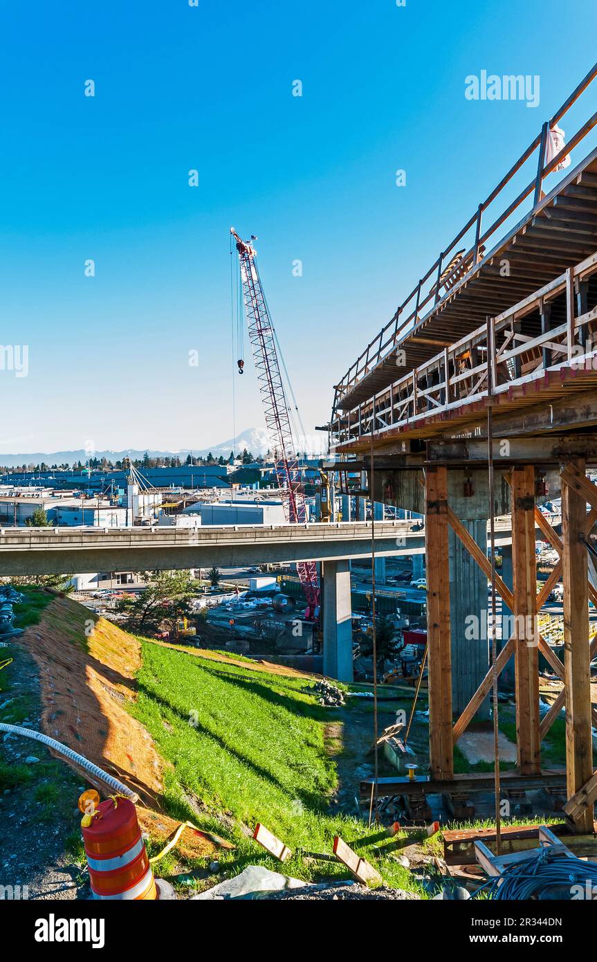 Construction site for highway ramp as seen from a man lift Stock Photo ...