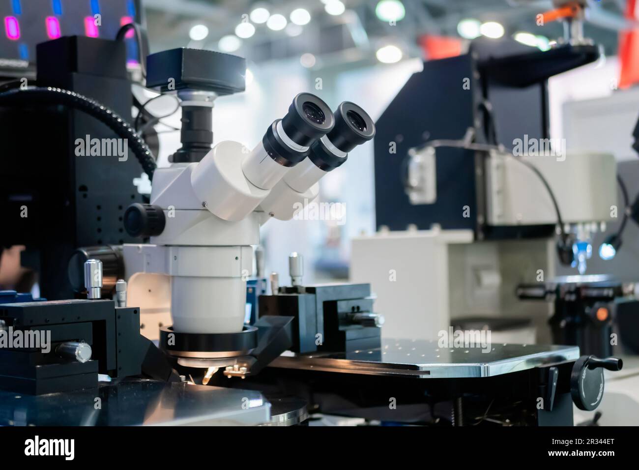 Professional medical microscope in science lab, exhibition Stock Photo ...