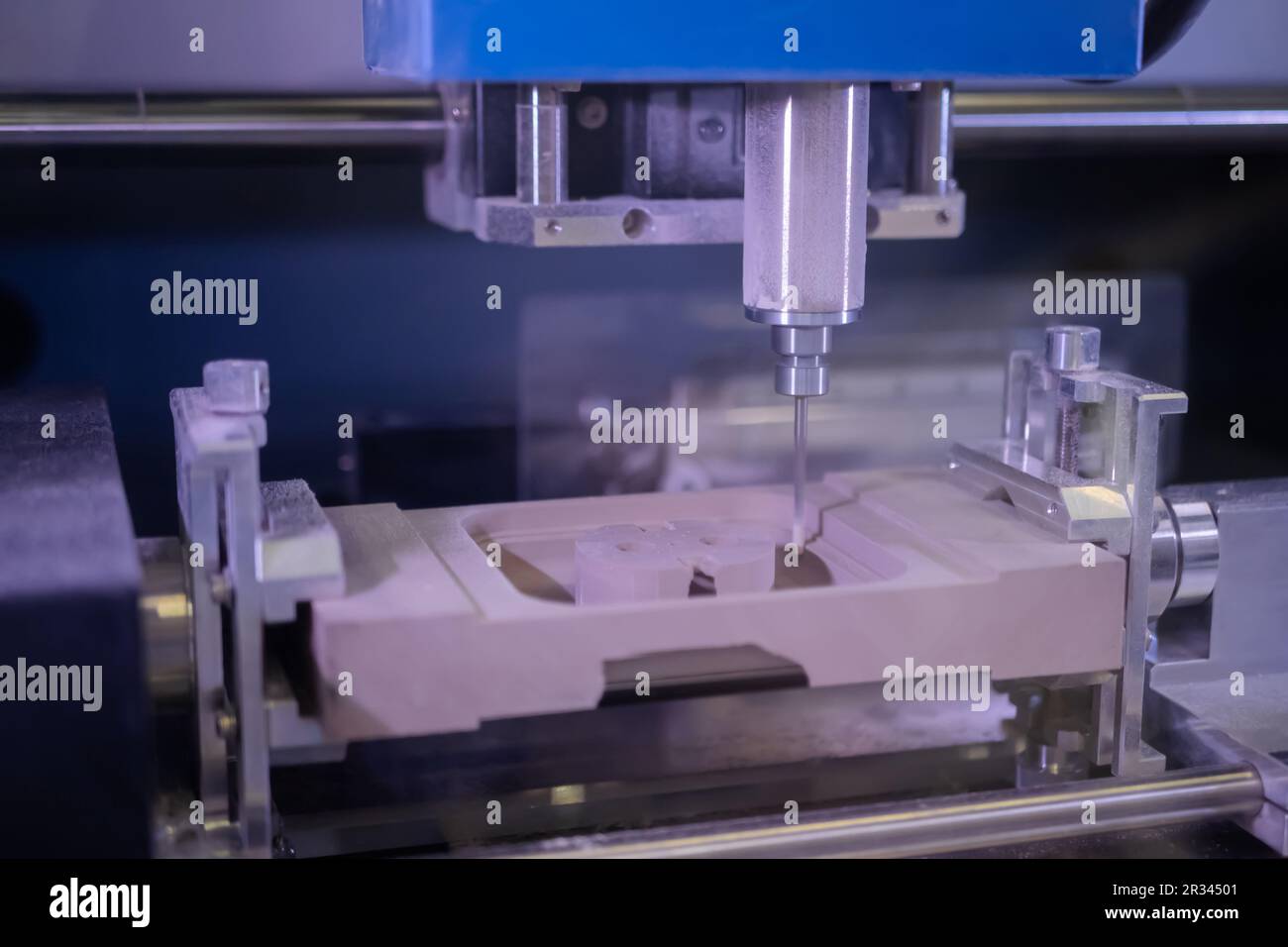 Automated milling machine cutting wooden workpiece from wood pulp Stock ...