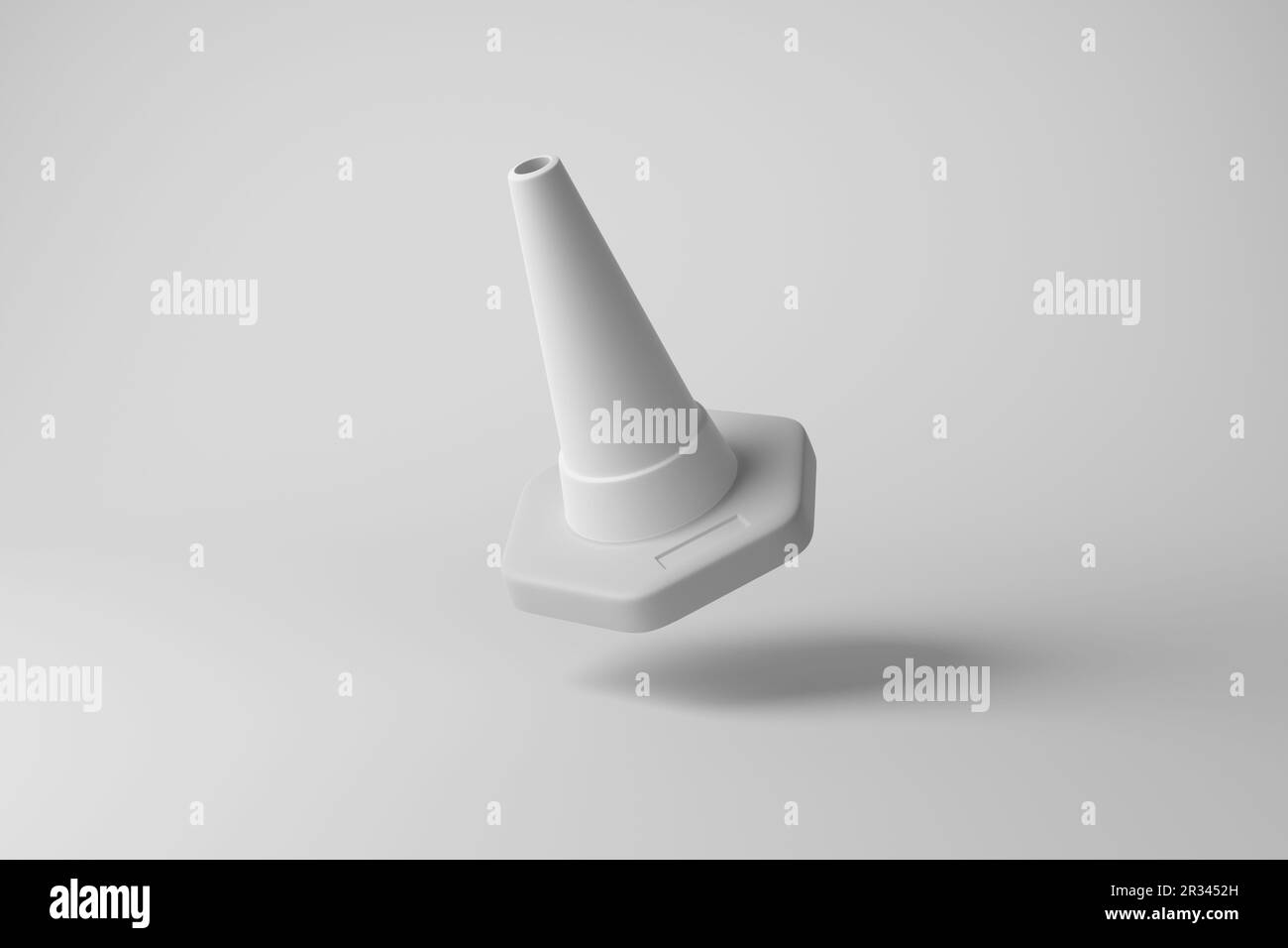 White traffic cone floating in mid air with shadow on white background ...